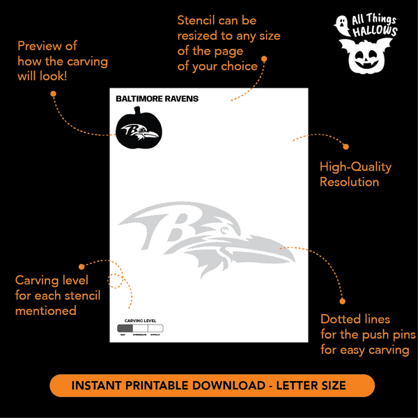 Baltimore Ravens Pumpkin Stencil - Allthingshallows.com – AllThingsHallows