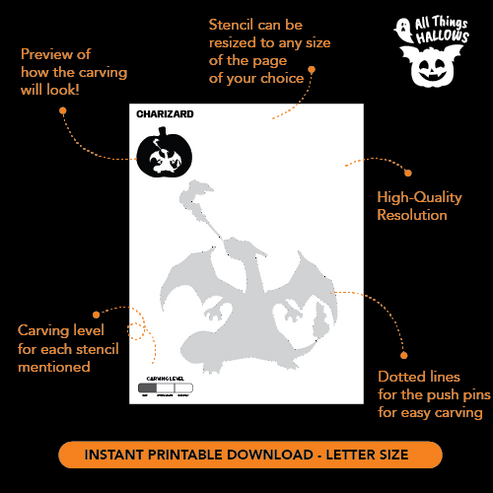 Charizard Pumpkin Stencil - Allthingshallows.com – AllThingsHallows