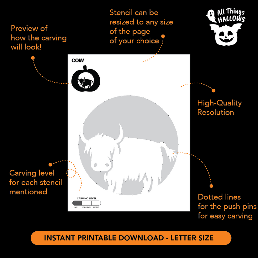 Highland Cow Pumpkin Stencil - Allthingshallows.com – AllThingsHallows