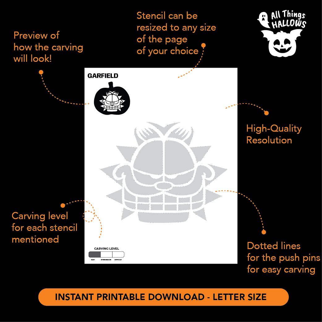 Garfield Pumpkin Stencil - Allthingshallows.com – AllThingsHallows
