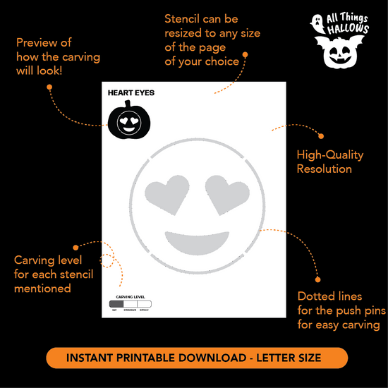 Heart Eyes Emoji Pumpkin Stencil - Allthingshallows.com – AllThingsHallows