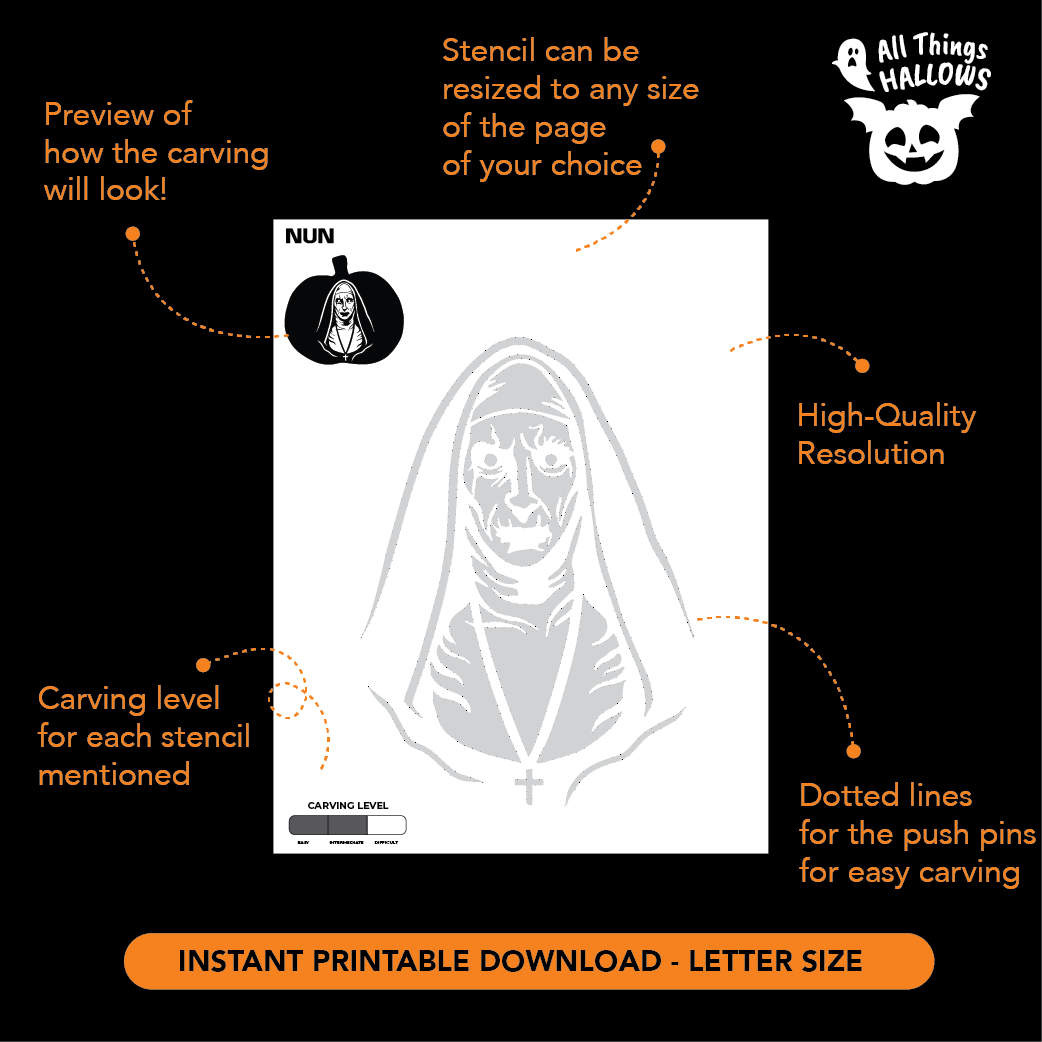 The Nun Pumpkin stencil - Allthingshallows.com – AllThingsHallows