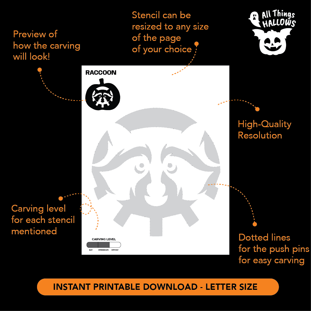 Raccoon Pumpkin Stencil - Allthingshallows.com – AllThingsHallows