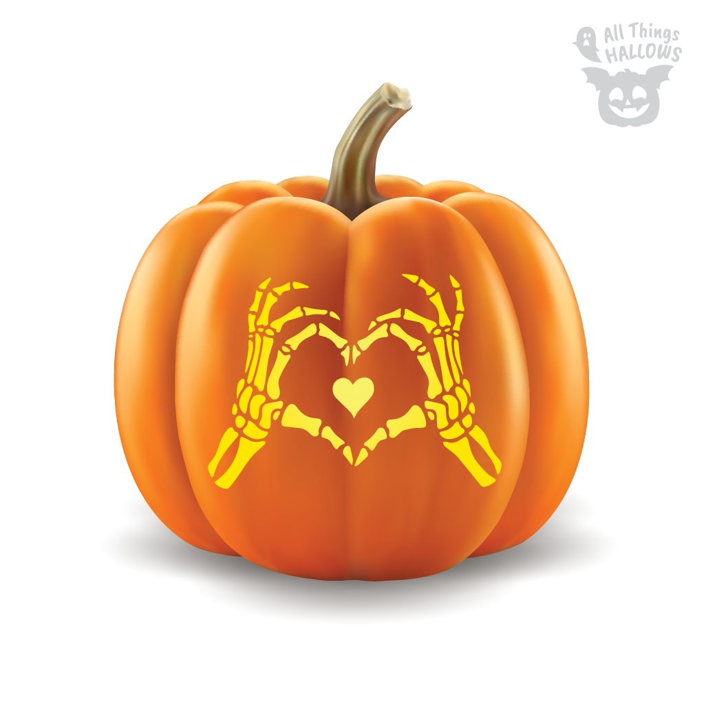 Skeleton Heart Hands Pumpkin Stencil - Allthingshallows.com ...