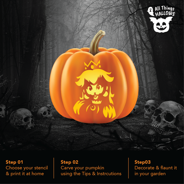 Princess Peach Pumpkin Stencil (Super Mario) - Allthingshallows.com ...