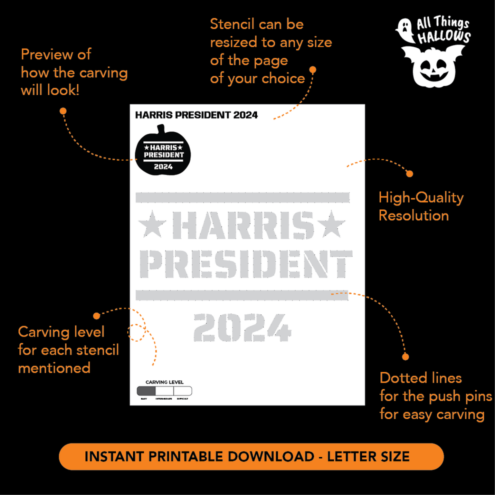USA Election Kamala Harris Pumpkin Stencil - Allthingshallows.com ...