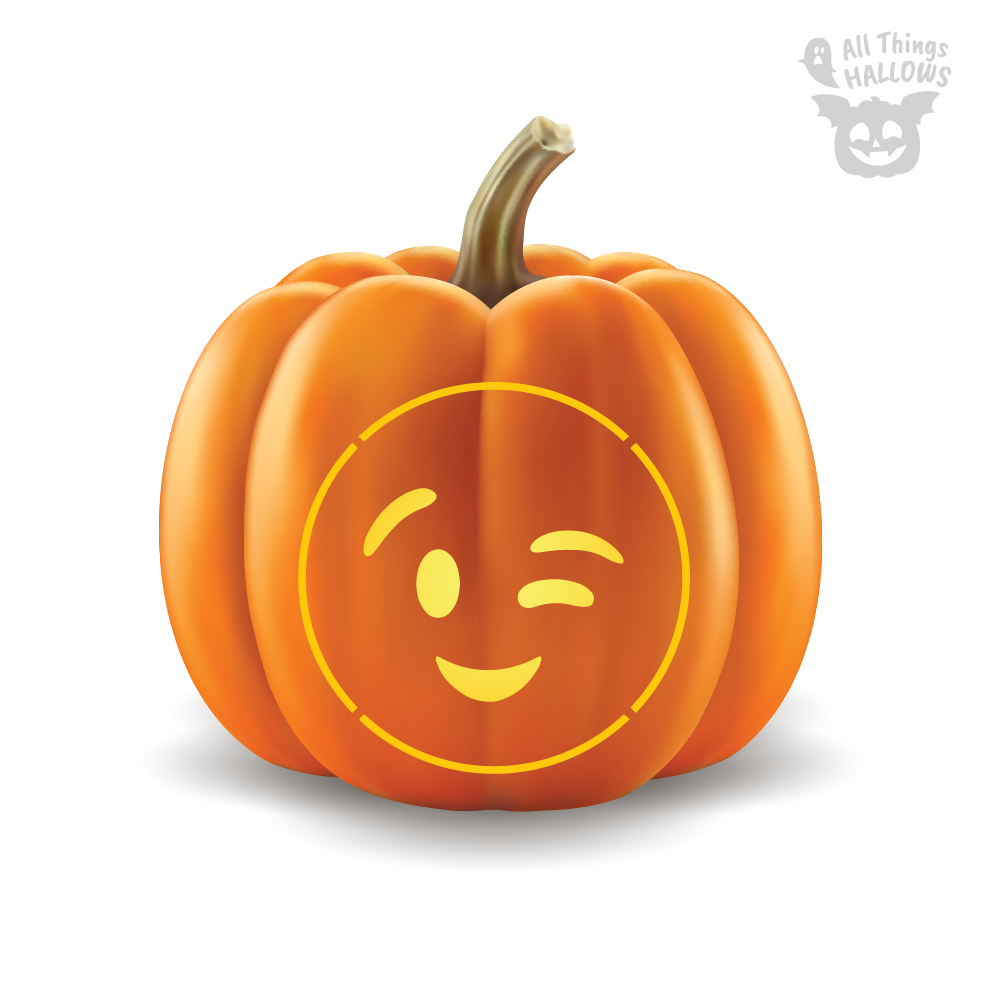Winking Face Emoji Pumpkin Stencil - Allthingshallows.com ...