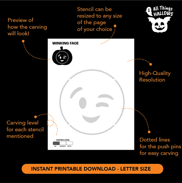 Winking Face Emoji Pumpkin Stencil - Allthingshallows.com ...
