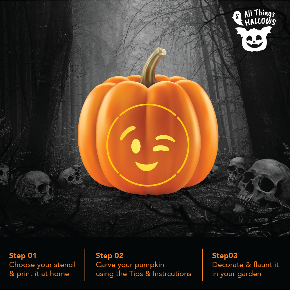 Winking Face Emoji Pumpkin Stencil - Allthingshallows.com ...